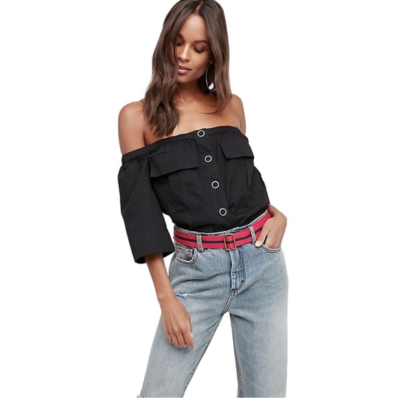 Free People | Tops | Free People Bare Your Shoulders Top Medium 8 Black ...